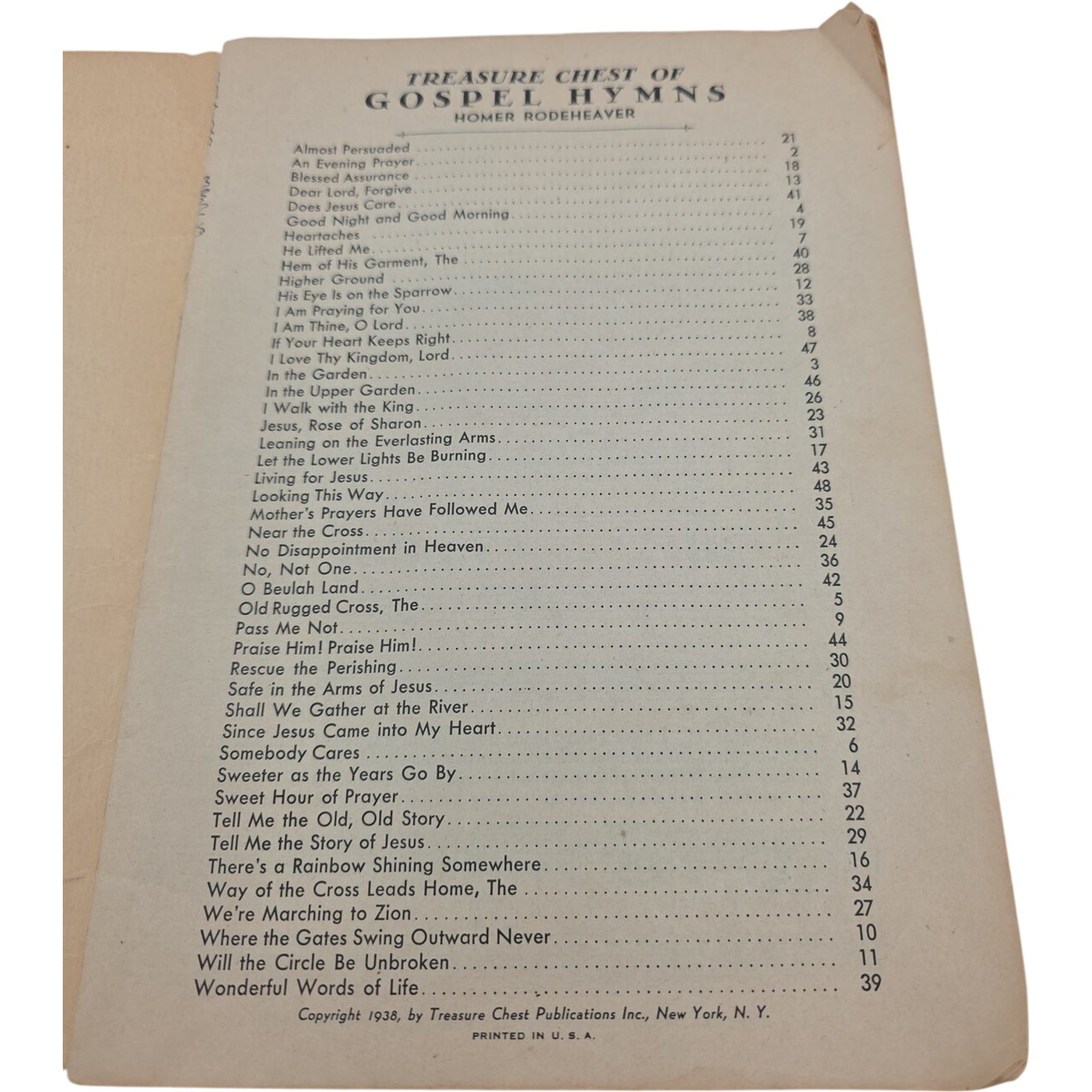 1938 Treasure Chest of Homer Rodeheaver Gospel Hymns Songbook Vintage