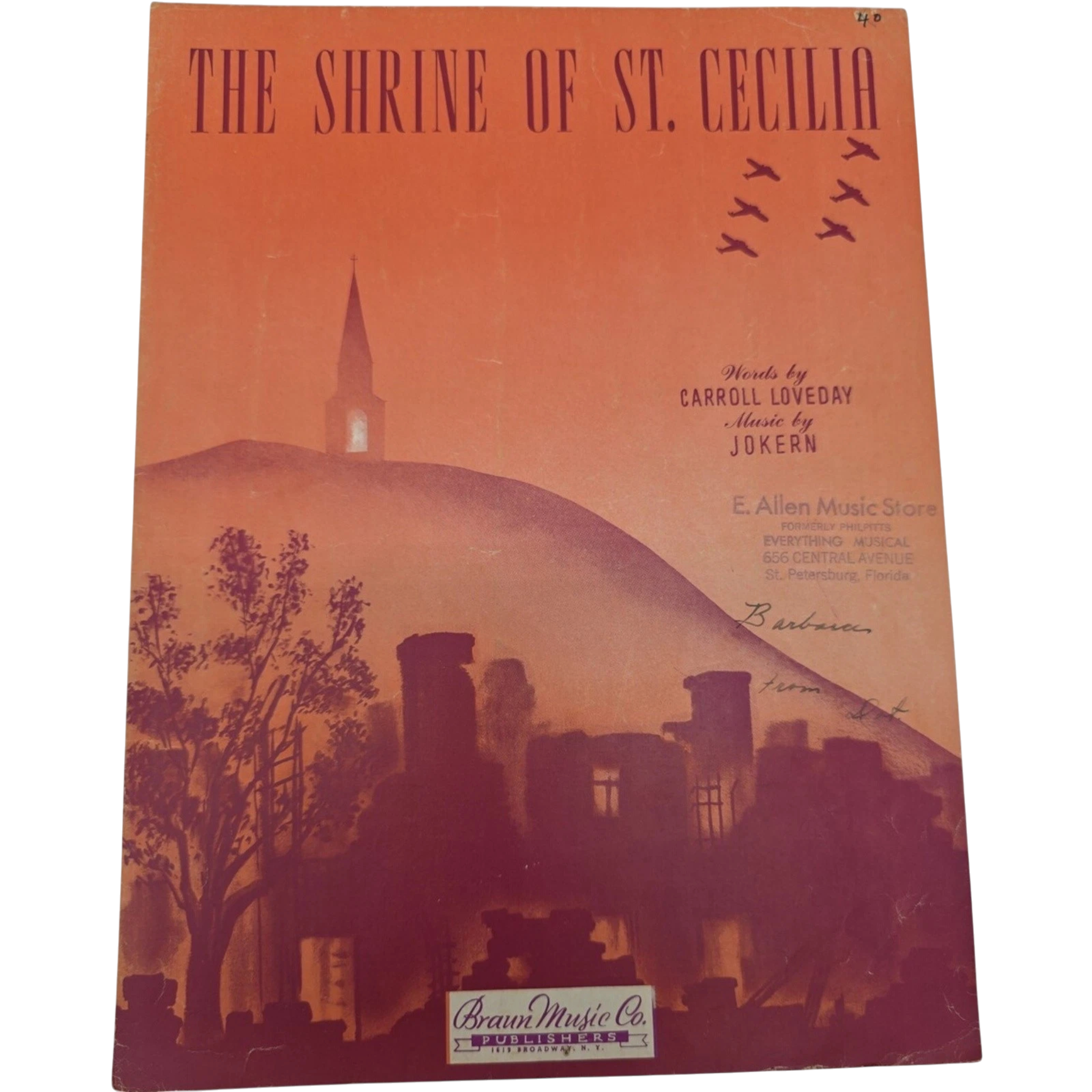 1940 The Shrine of St. Cecilia Vintage Sheet Music by Carroll Loveday