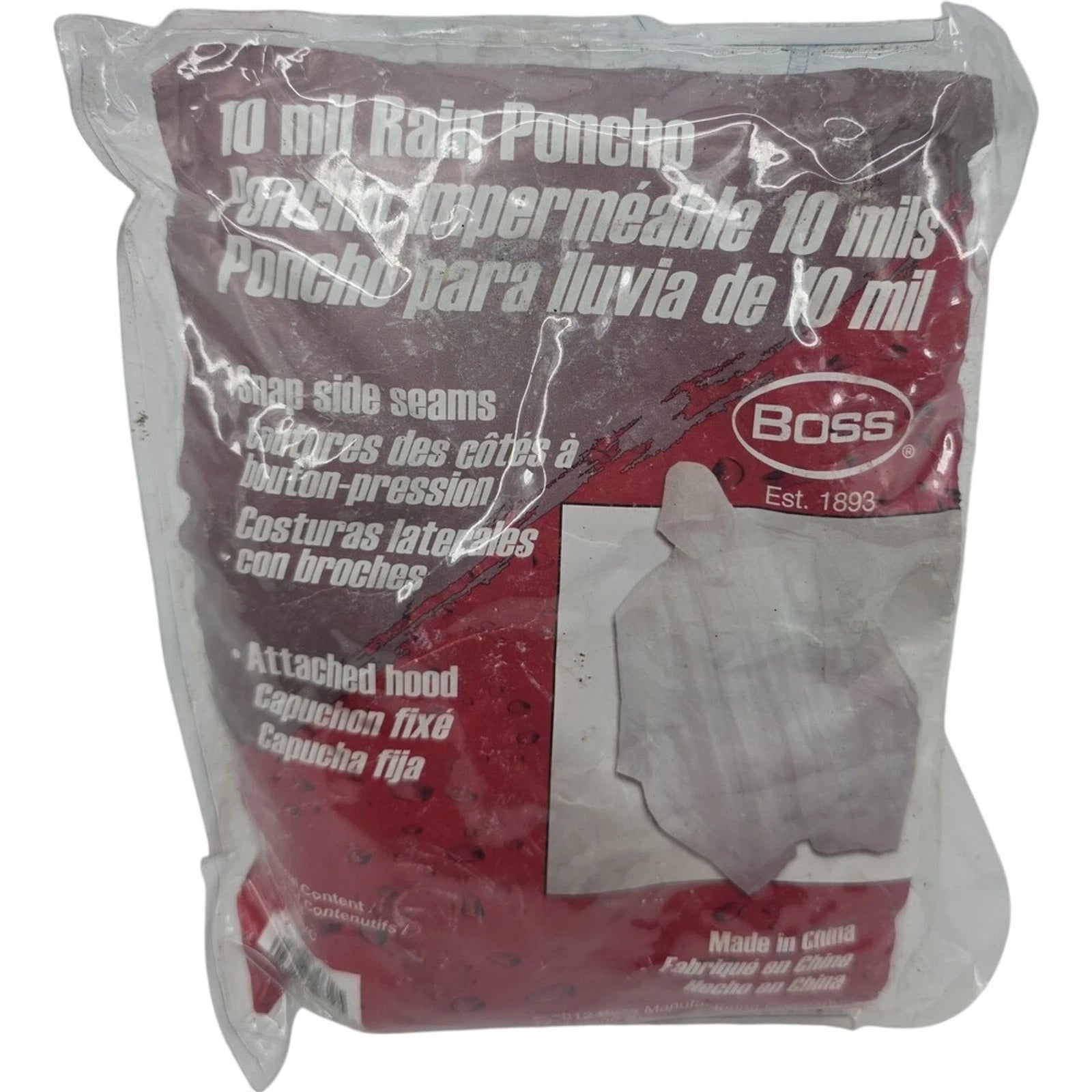 Boss Rain 10 Mil Poncho Clear Rain coat 100% Pvc